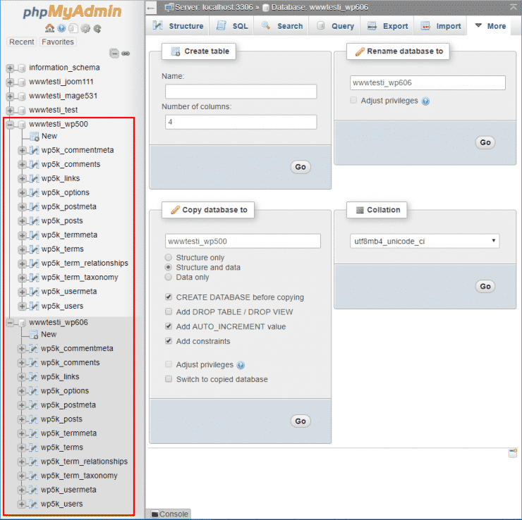 Copied or Backup Database on phpMyAdmin - ServerCake