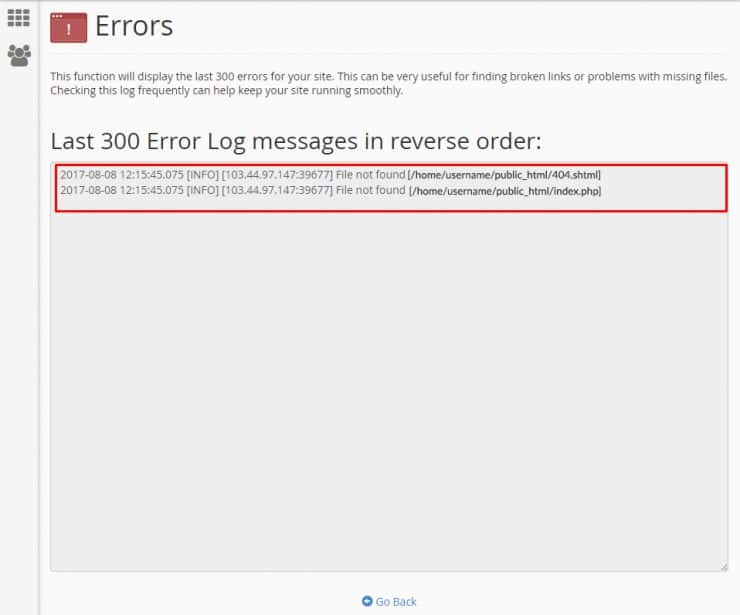 How to view website Error logs interface using cPanel