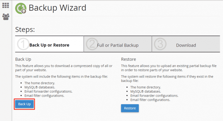 How to Create a backup using Backup Wizard in cPanel? - ServerCake