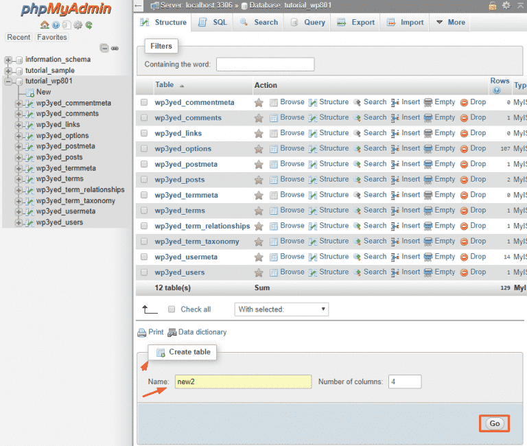 How to Create a Table in Database using phpMyAdmin? - ServerCake