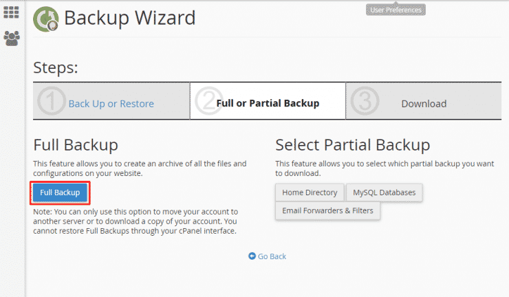 How to Create a backup using Backup Wizard in cPanel? - ServerCake