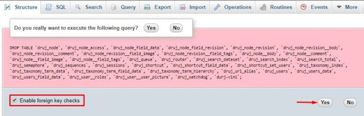 Delete multiple tables in database using phpMyadmin? - ServerCake