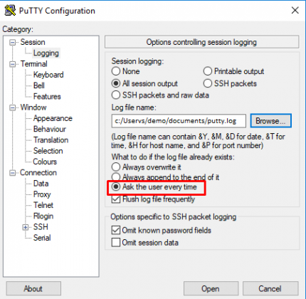 How to create a log file of your PuTTY session? - ServerCake