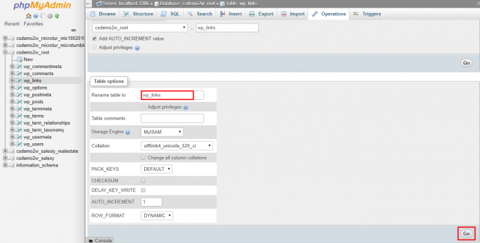 How to rename a table in phpMyAdmin? - ServerCake