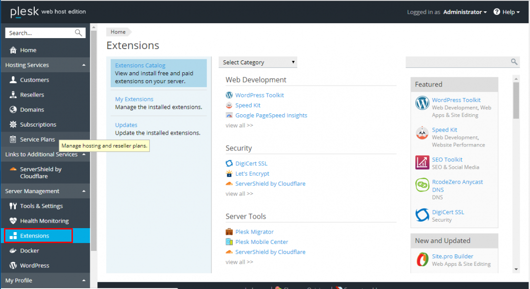 How to Manage Extensions in Plesk? - ServerCake